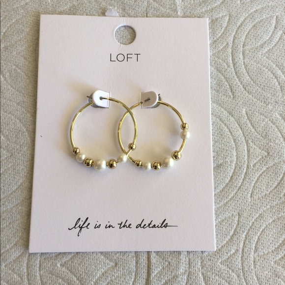 LOFT | Jewelry | Loft Pearled Hoop Earring | Poshmark